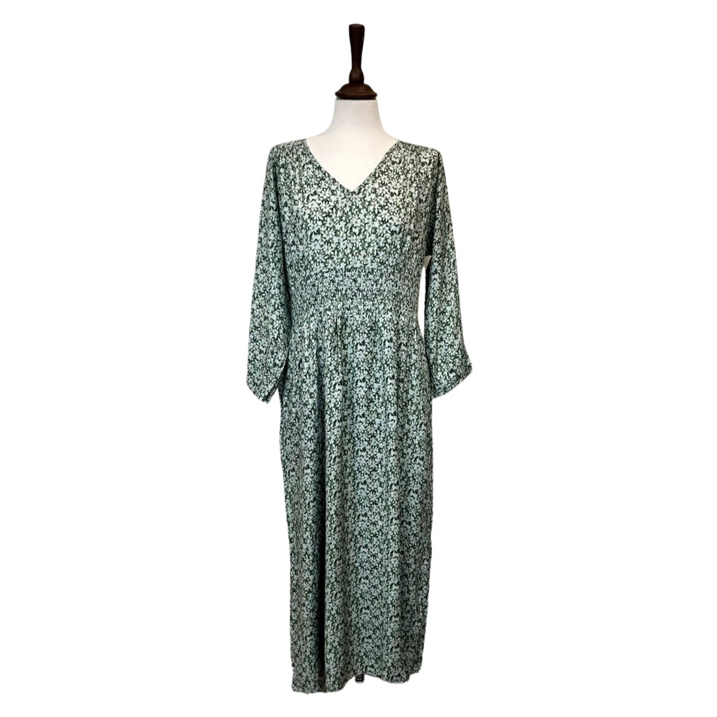 Delia Watercolour Leaf Shirred Waist Dress – Pea & Mint